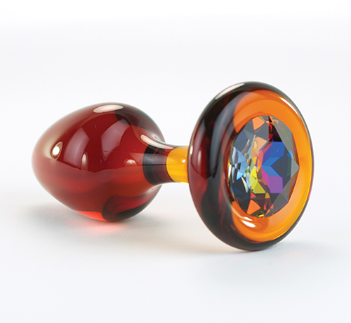 Amber Glass Butt Plug with Crystal