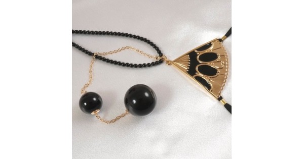 Fan Shaped Pearl G-String with Penetrating Crystal Orbs