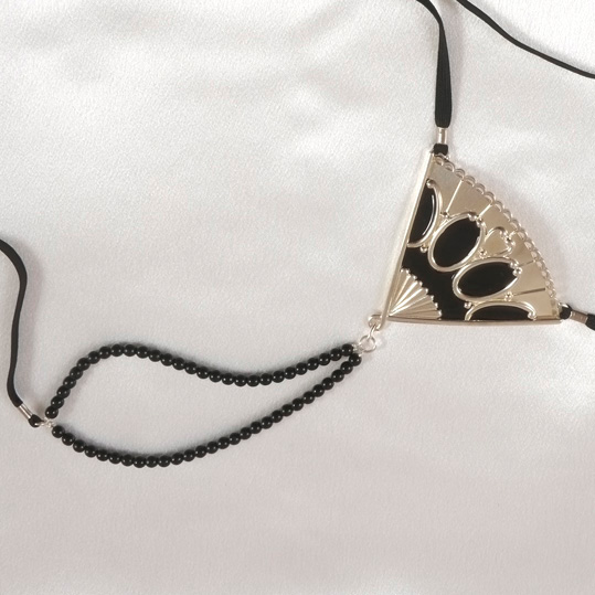 Fan Shaped Pearl G-String with Penetrating Crystal Orbs