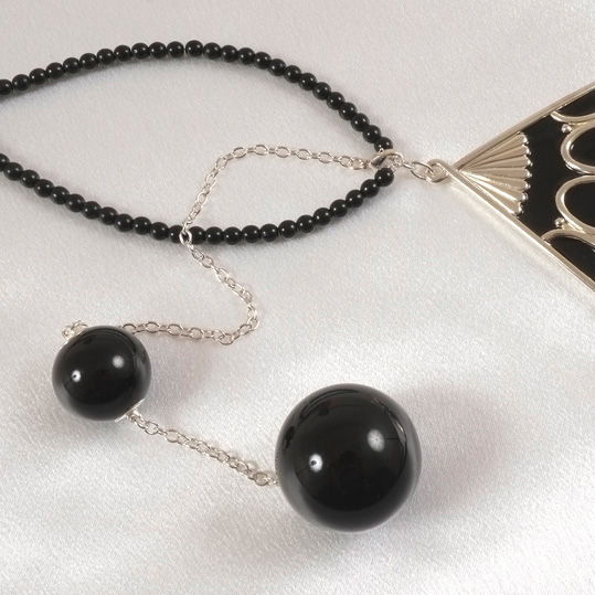 Fan Shaped Pearl G-String with Penetrating Crystal Orbs