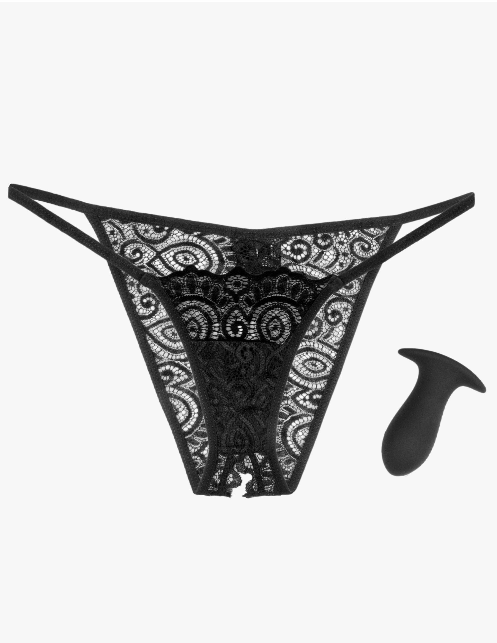 Hookup Black Lace Remote Vibe Peek A Boo Panties With Butt Plug