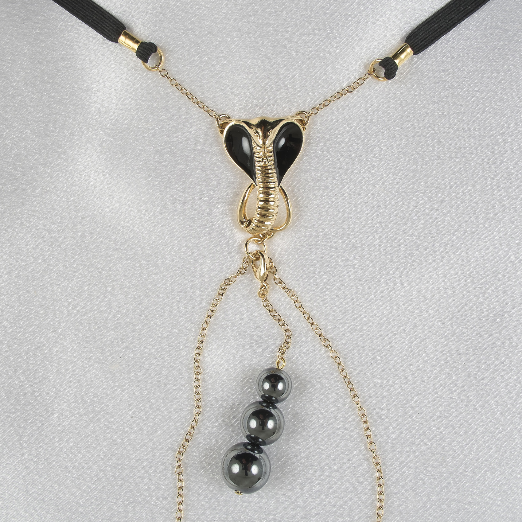 Cobra G-String with Hematite Pleasure Pendant in Gold or Silver
