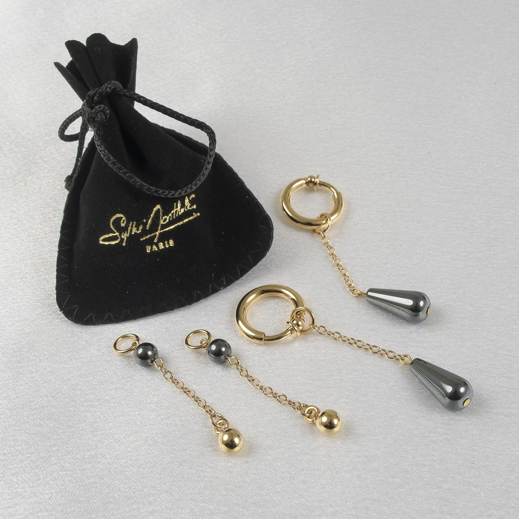 3- in-1 Hematite Labia Jewelry Ring Set Non Piercing in Gold or Silver