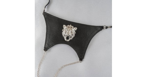 Men's Silver Lions Head Leather G-String