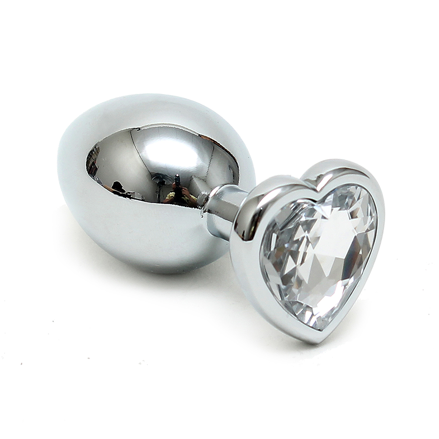 Crystal Heart Shaped Silver Butt Plug